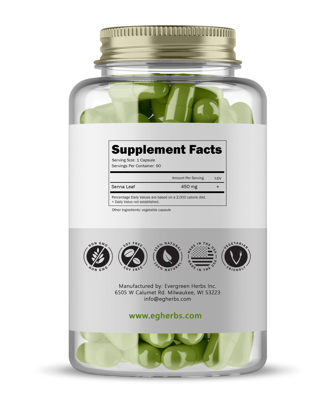 Senna Leaf Capsules (Hoja Sen) - 90 Capsules - 450 mg. - Evergreen ...